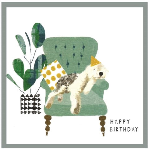 ‘Margo’ Birthday Sheepdog In Chair – Everyone's Designs